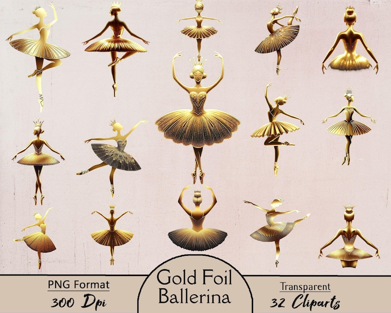 Gold Foil Ballerina, 32 PNG Cliparts, Balerina, Girl, Digital, Clipart ...