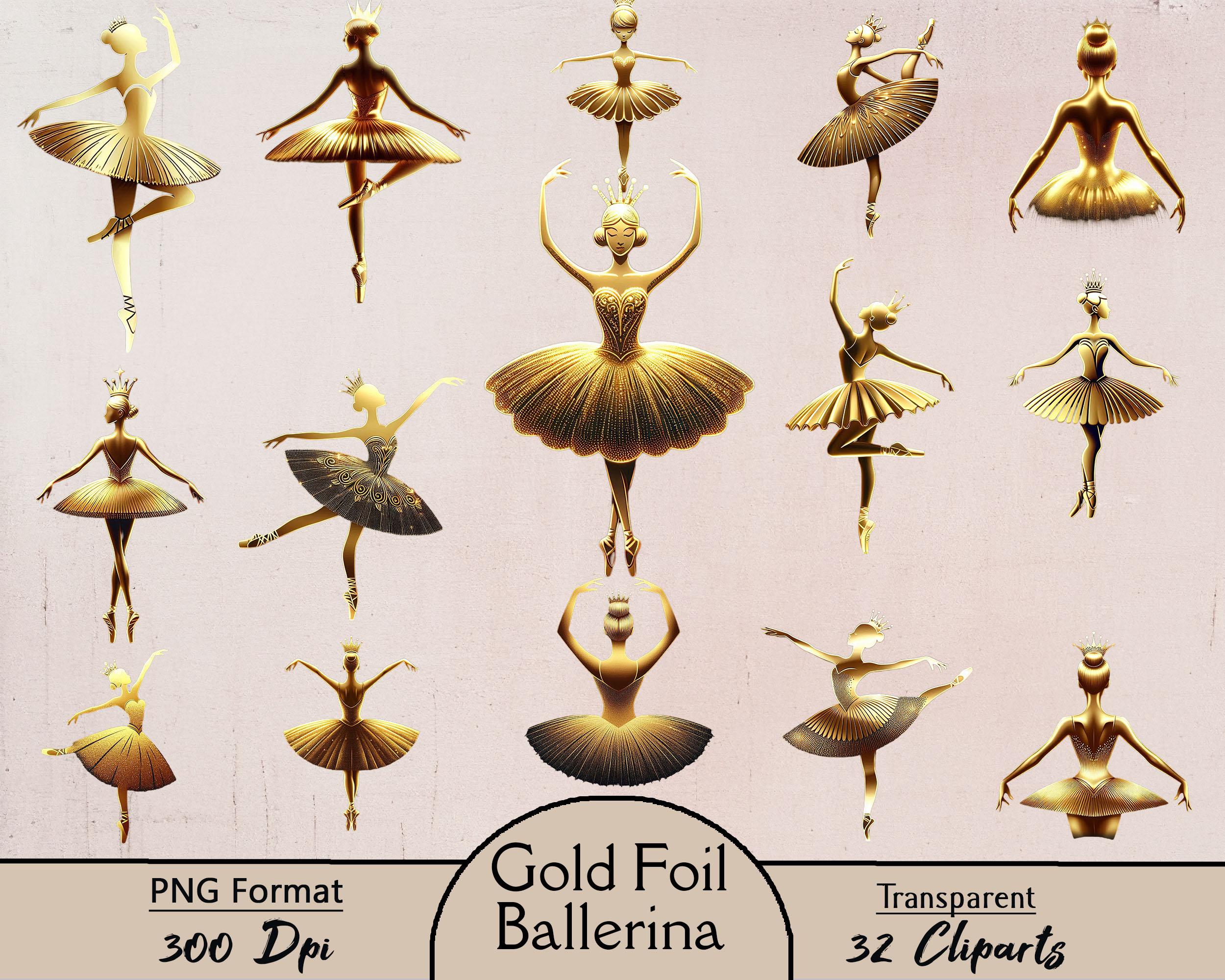 Gold Foil Ballerina, 32 PNG Cliparts, Balerina, Girl, Digital, Clipart ...