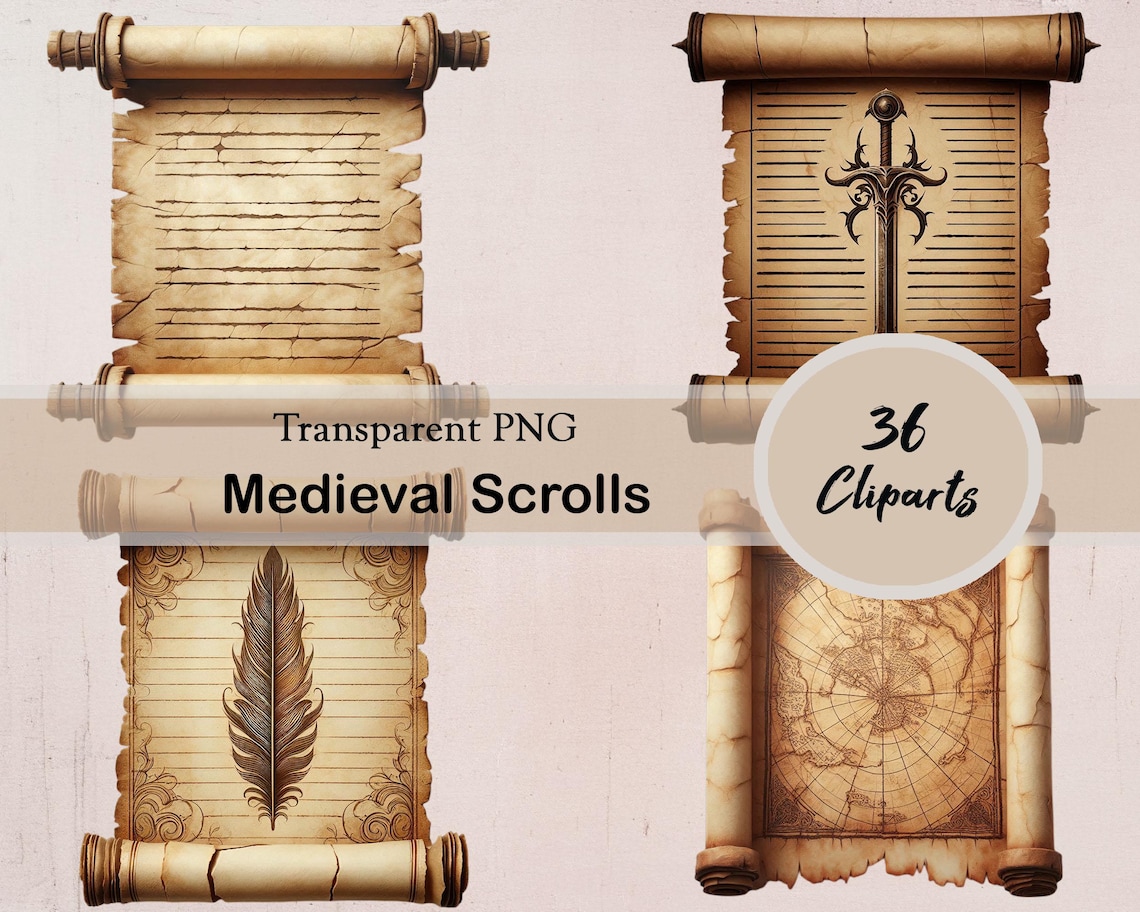 Medieval Scrolls, 36 PNG Cliparts, Vintage Scrolls, Scrolls Clipart ...
