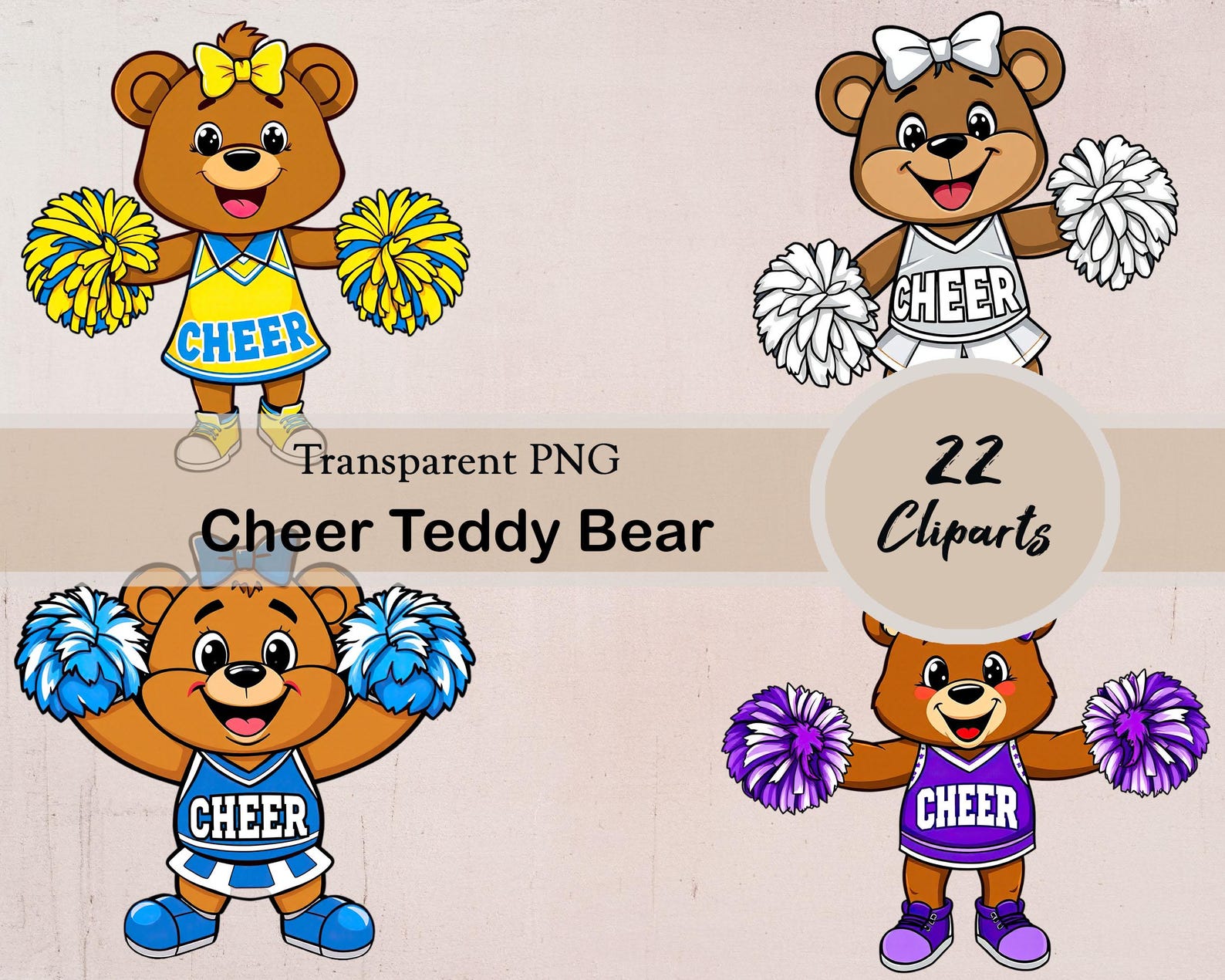 Cheerleader Teddy Bear, 22 PNG Cliparts, Cartoon Teddy Ear, Cheer ...