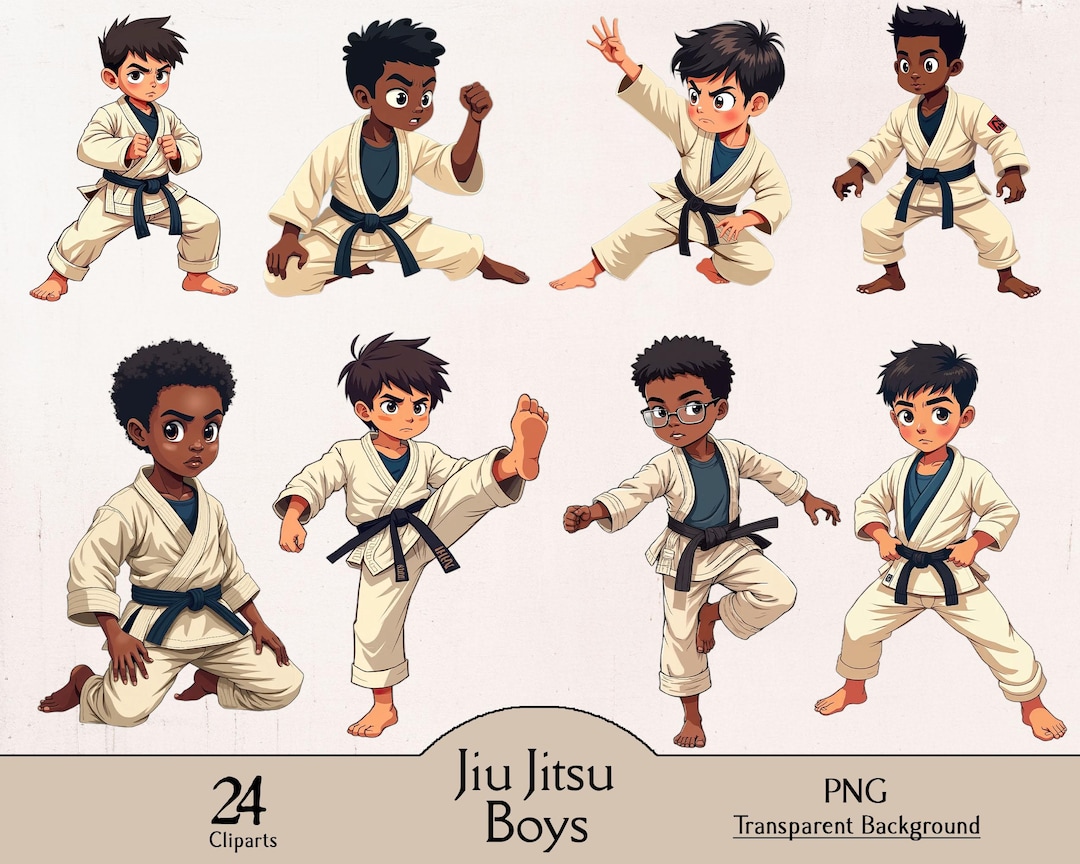 Jiu Jitsu Boys Clipart, Martial Arts Kids, 24 PNG Cliparts, Brazilian ...