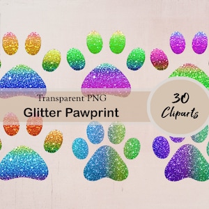 Glitter Pawprint, 30 PNG Cliparts, Glitter, Dog Paws, Clipart ...