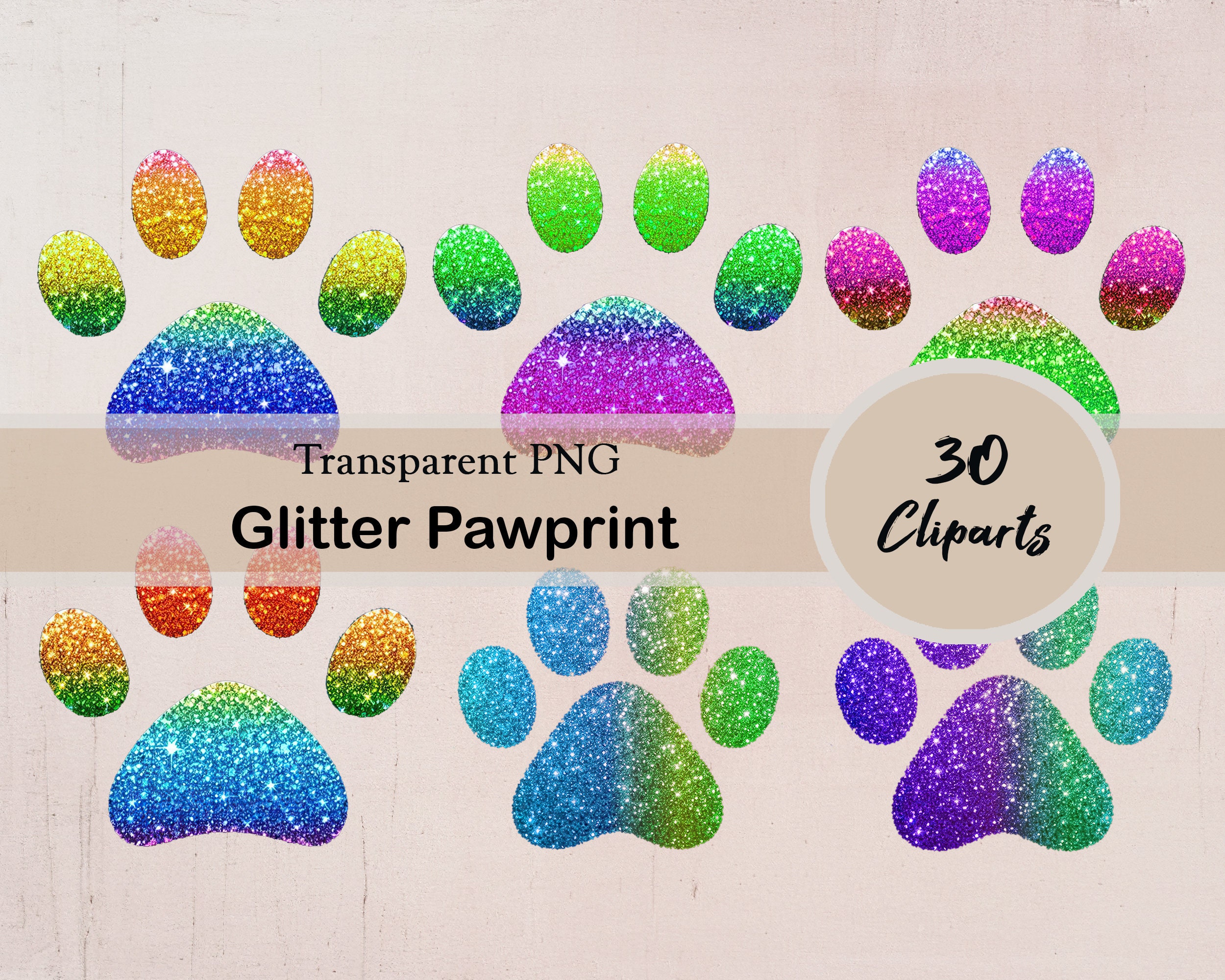 Glitter Pawprint, 30 PNG Cliparts, Glitter, Dog Paws, Clipart ...