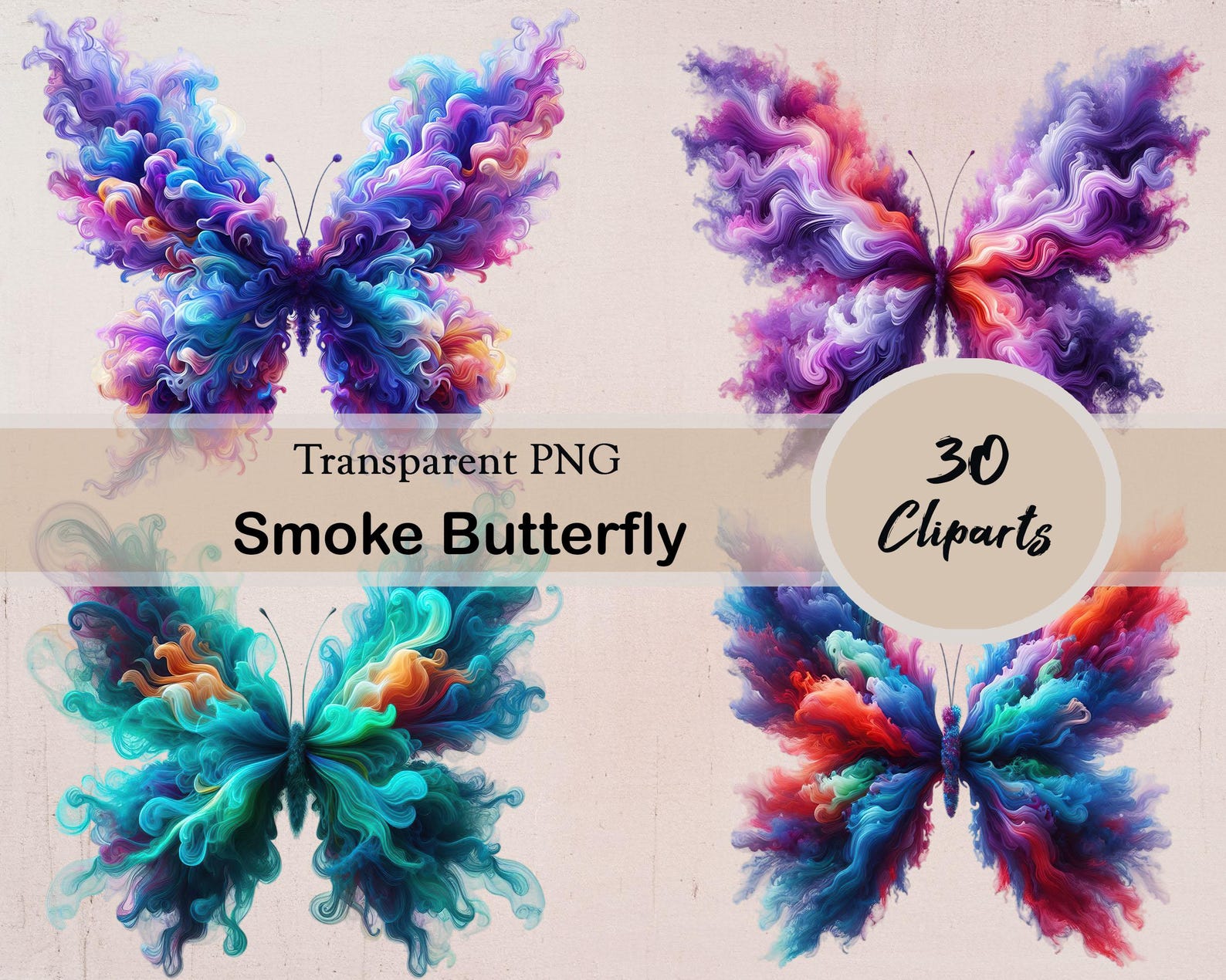Smoke Butterfly Clipart, 30 PNG Cliparts, Ethereal Smoke Butterfly ...