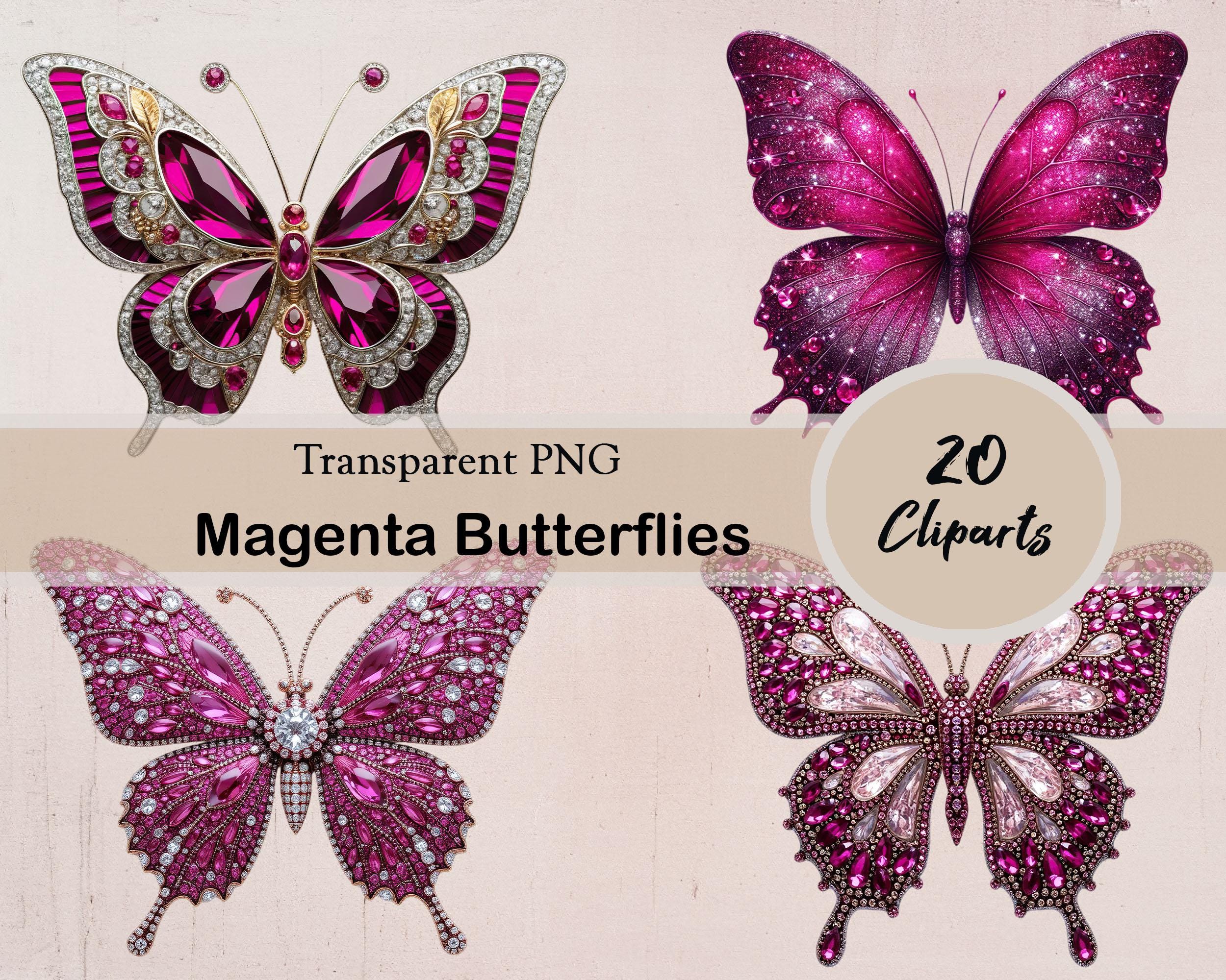 Magenta Sparkling Butterfly, Purple Glitter Butterfly, 20 PNG Cliparts ...