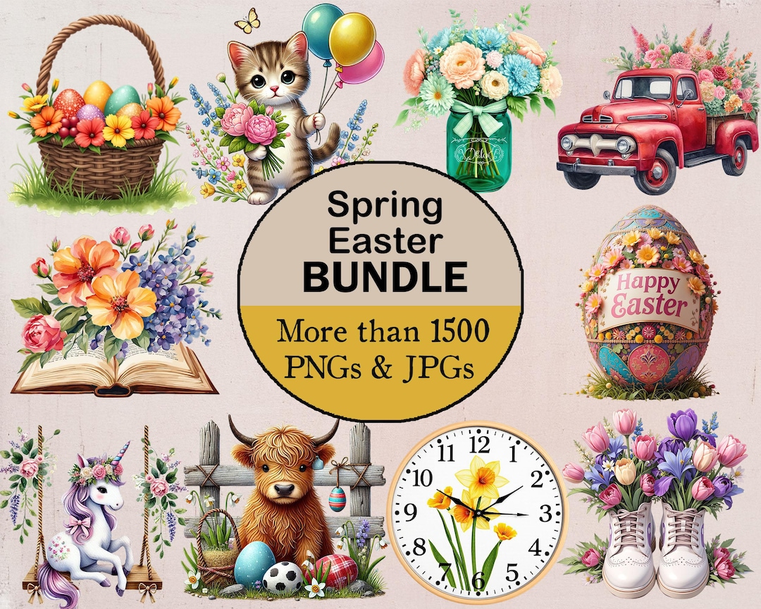 Spring Bundle, Easter Bundle, PNG Cliparts, JPG Images, Sublimation ...