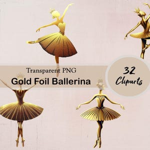 Gold Foil Ballerina, 32 PNG Cliparts, Balerina, Girl, Digital, Clipart ...