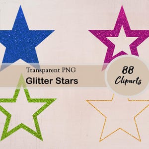 Glitter Stars, 88 PNG Cliparts, Sparkly Gold, Silver, Multicolored ...