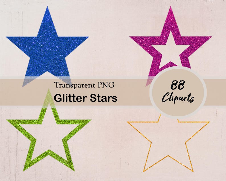 Glitter Stars, 88 PNG Cliparts, Sparkly Gold, Silver, Multicolored ...