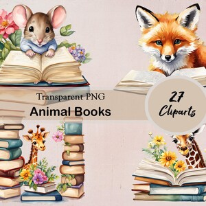Animal Books, 27 PNG Cliparts, Animal Books, Animal Reading Book ...