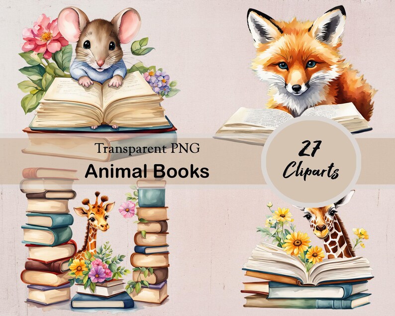 Animal Books, 27 PNG Cliparts, Animal Books, Animal Reading Book ...