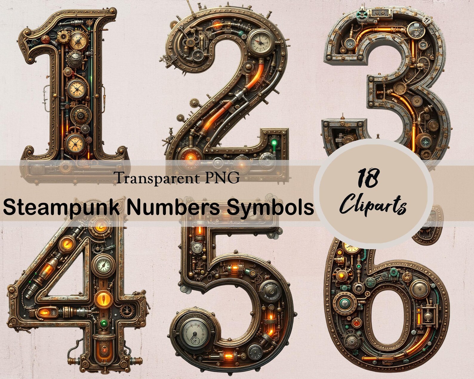 Steampunk Numbers and Symbols Clipart, Fantasy Letters and Numbers, 18 ...