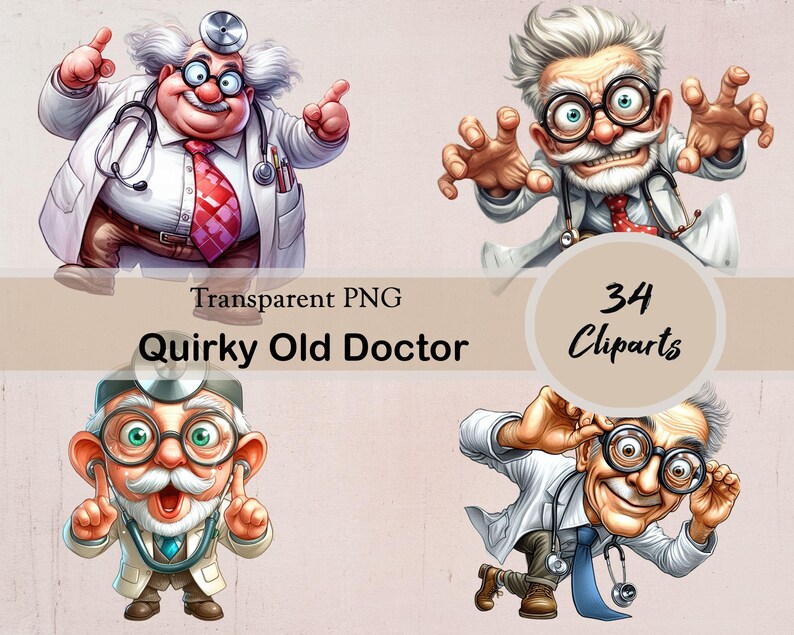 Quirky Old Doctor Clipart, Funny Old Medicine, 34 PNG Cliparts, Funny ...
