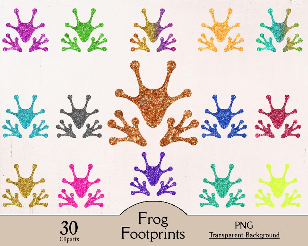 Frog Footprints, 30 PNG Cliparts, Glitter, Frog Foot, Clipart ...