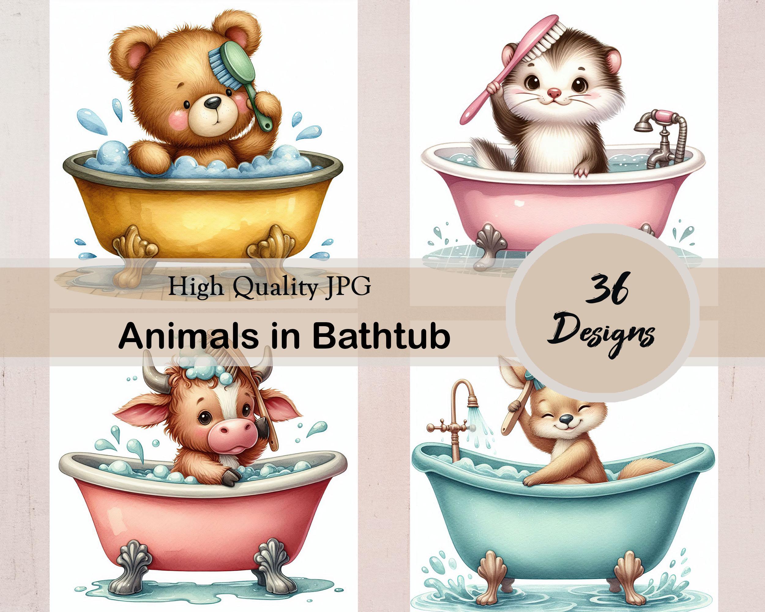 Bathtube Animals, 36 JPG Images, Bubble Bath Animals, Nursery, Wall Art ...
