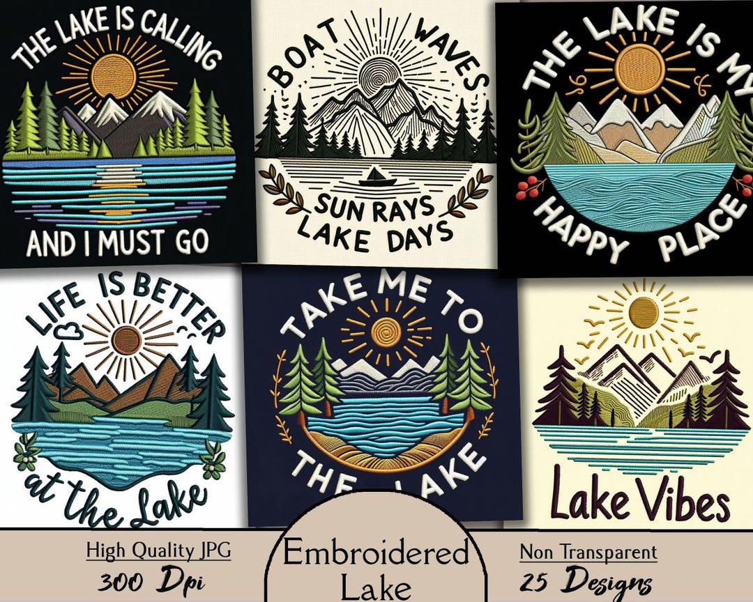 Embroidered Lake, 25 JPG Images, Embroidery, Lake, Landscape, Forest ...
