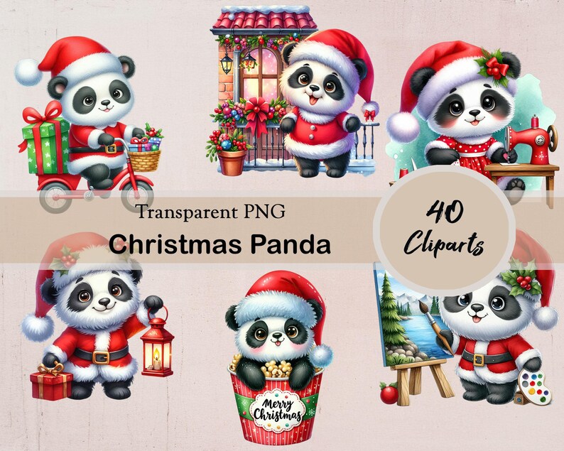 Christmas Panda, 40 PNG Cliparts, Cute Animals, Christmas Animals ...
