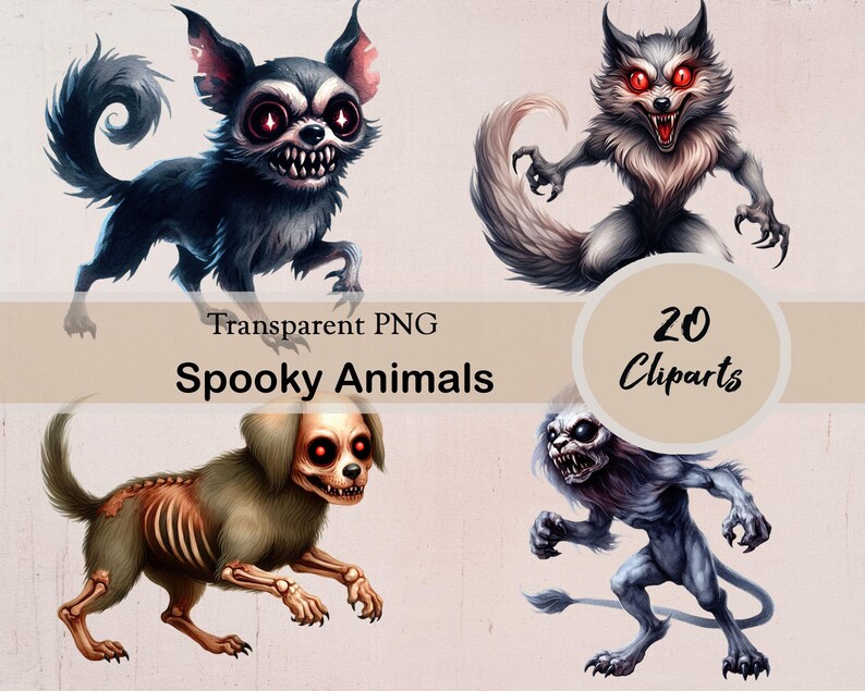Spooky Animals Clipart Bundle, Creepy Animals, 20 PNG Cliparts ...