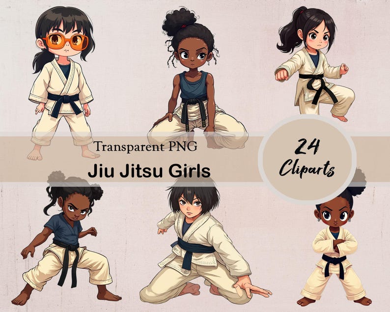 Jiu Jitsu Girls Clipart, Martial Arts Kids, 24 PNG Cliparts, Brazilian ...