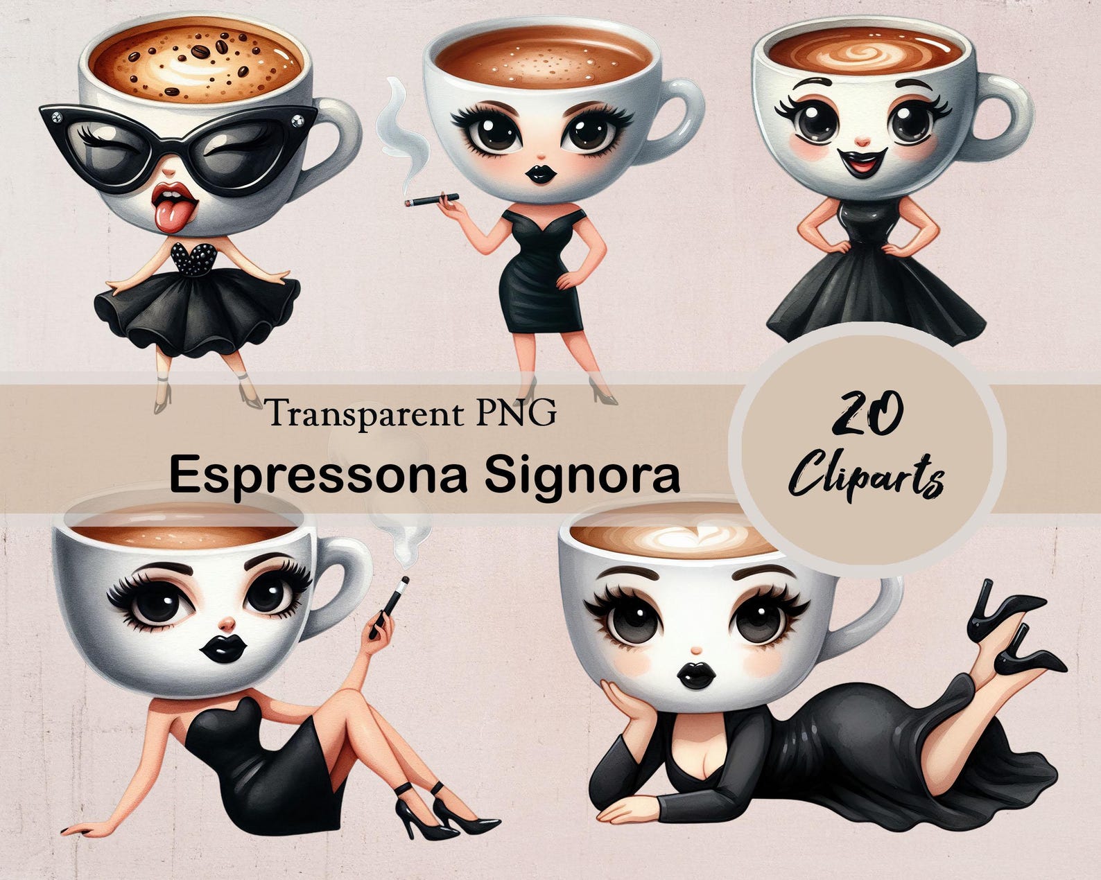 Espressona signora, señora del espresso, 20 cliparts PNG, dama ...