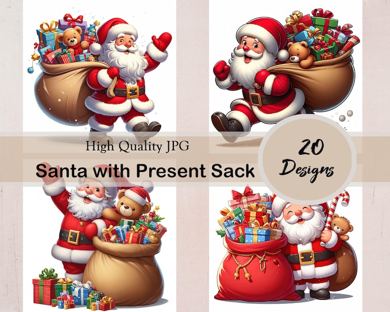 Santa With Present Sack 20 JPG Images, Clipart, Digital. Download ...