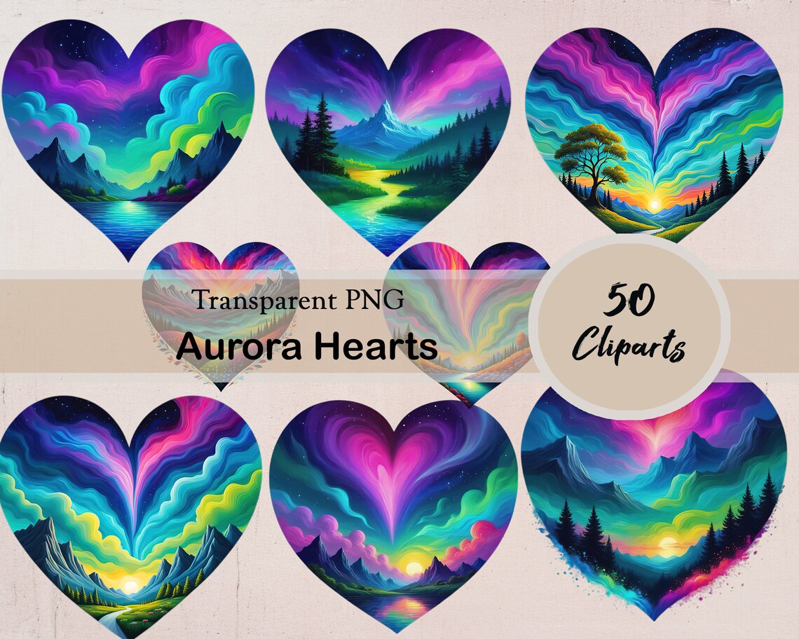 Aurora Hearts, 50 PNG Cliparts, Aurora Borealis, Aurora Australis ...