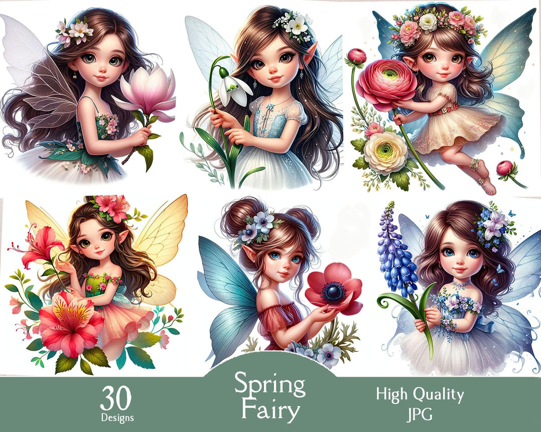 Spring Fairy, 30 Images Jpg, Clipart, Fairy Printables, Crafts, Fantasy ...
