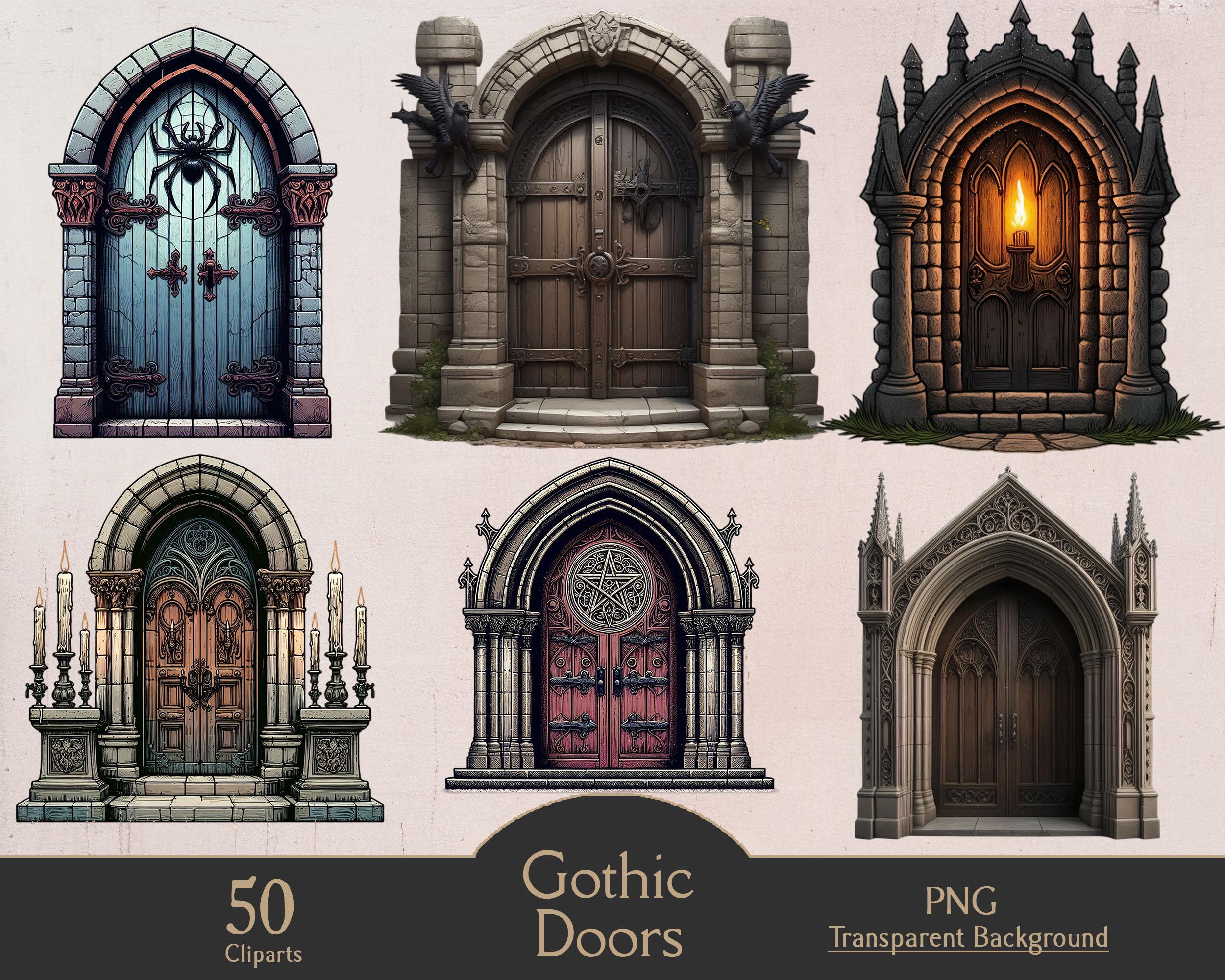 Gothic Doors, 50 PNG Cliparts, Fantasy Wooden Doors, Dungeon Entrance ...