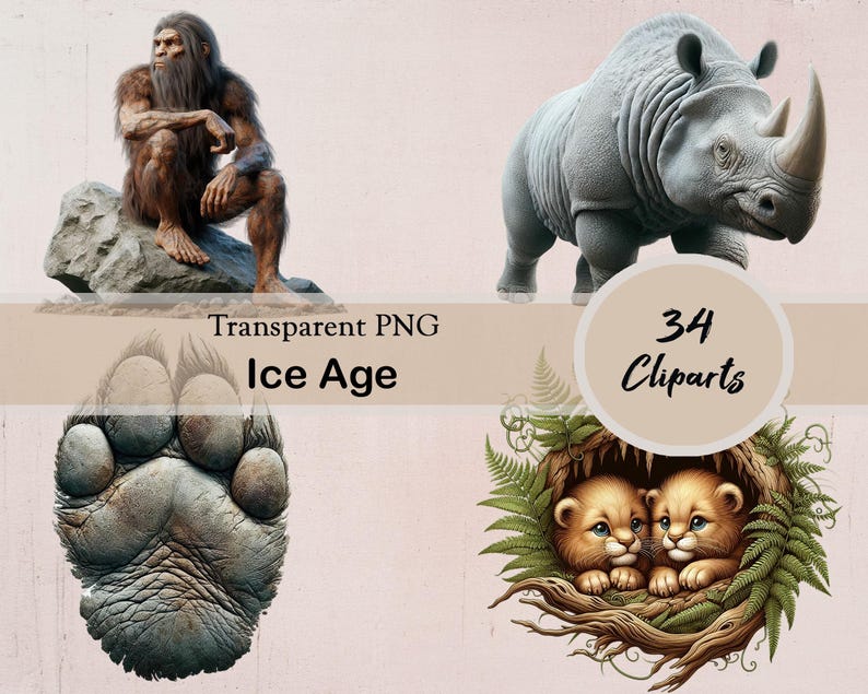 Ice Age Clipart, 34 PNG Cliparts, Digital, Dinosaurs, Caveman, Iceberg ...
