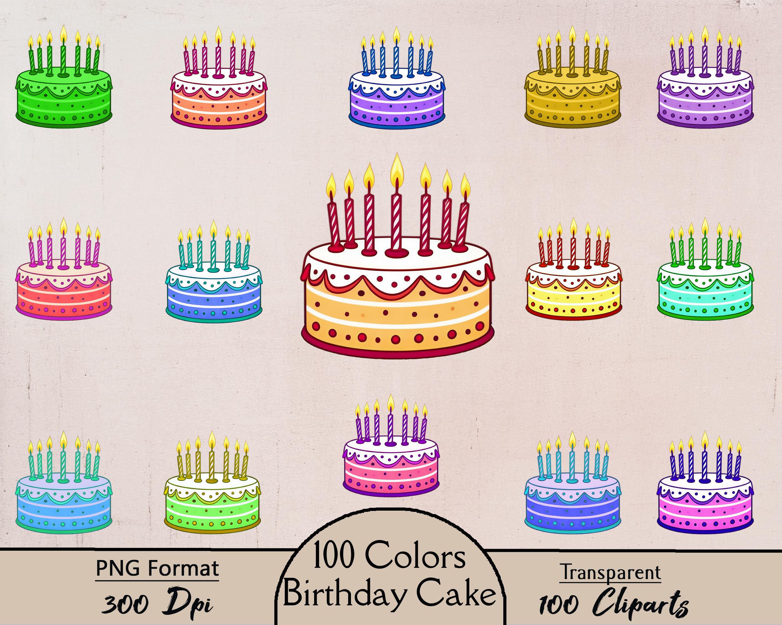 Birthday Cake, 100 Colors, 100 PNG Cliparts, Birthday Party, Happy ...