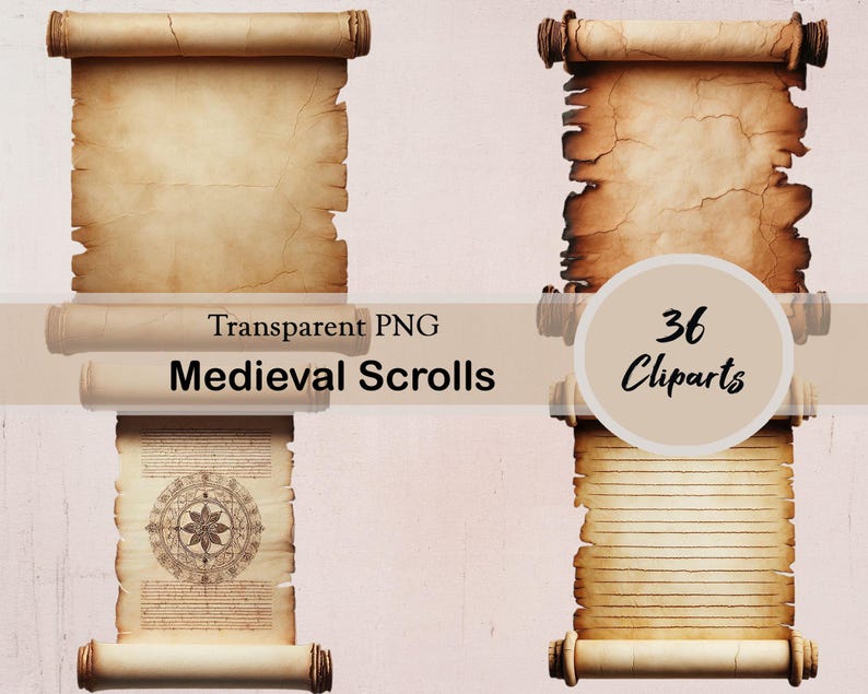 Medieval Scrolls, 36 PNG Cliparts, Vintage Scrolls, Scrolls Clipart ...