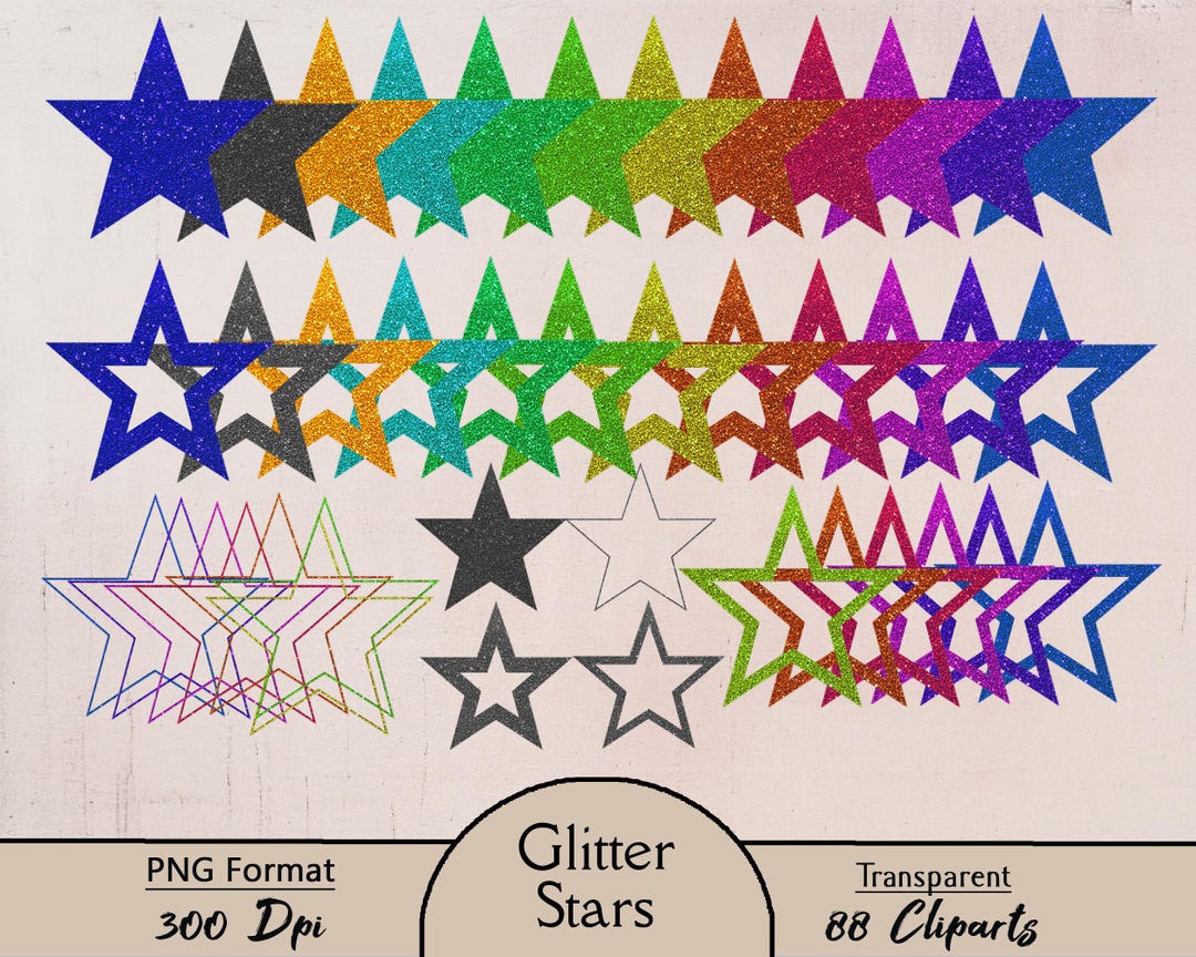 Glitter Stars, 88 PNG Cliparts, Sparkly Gold, Silver, Multicolored ...