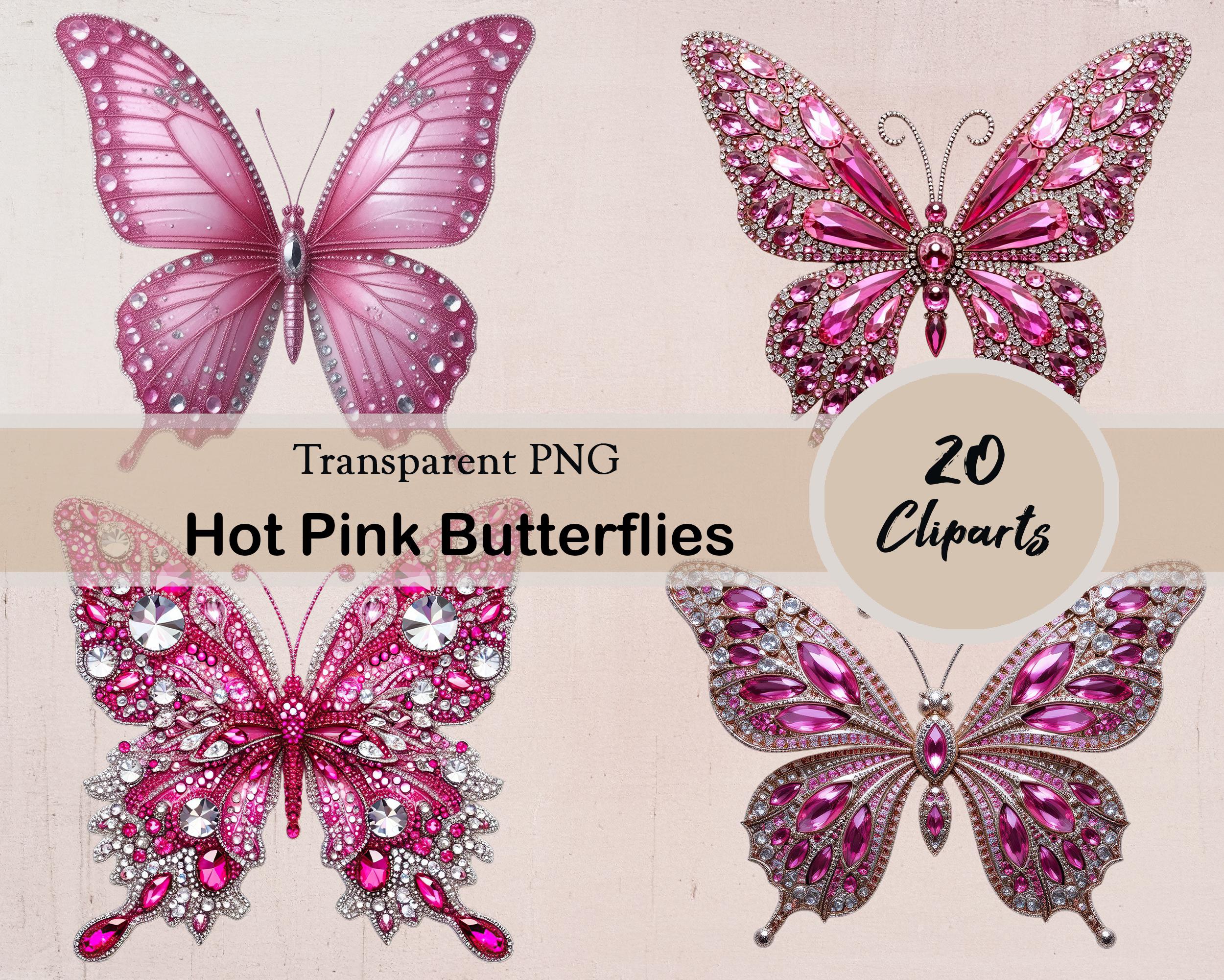 Hot Pink Sparkling Butterfly, Glitter Butterfly, 20 PNG Cliparts ...