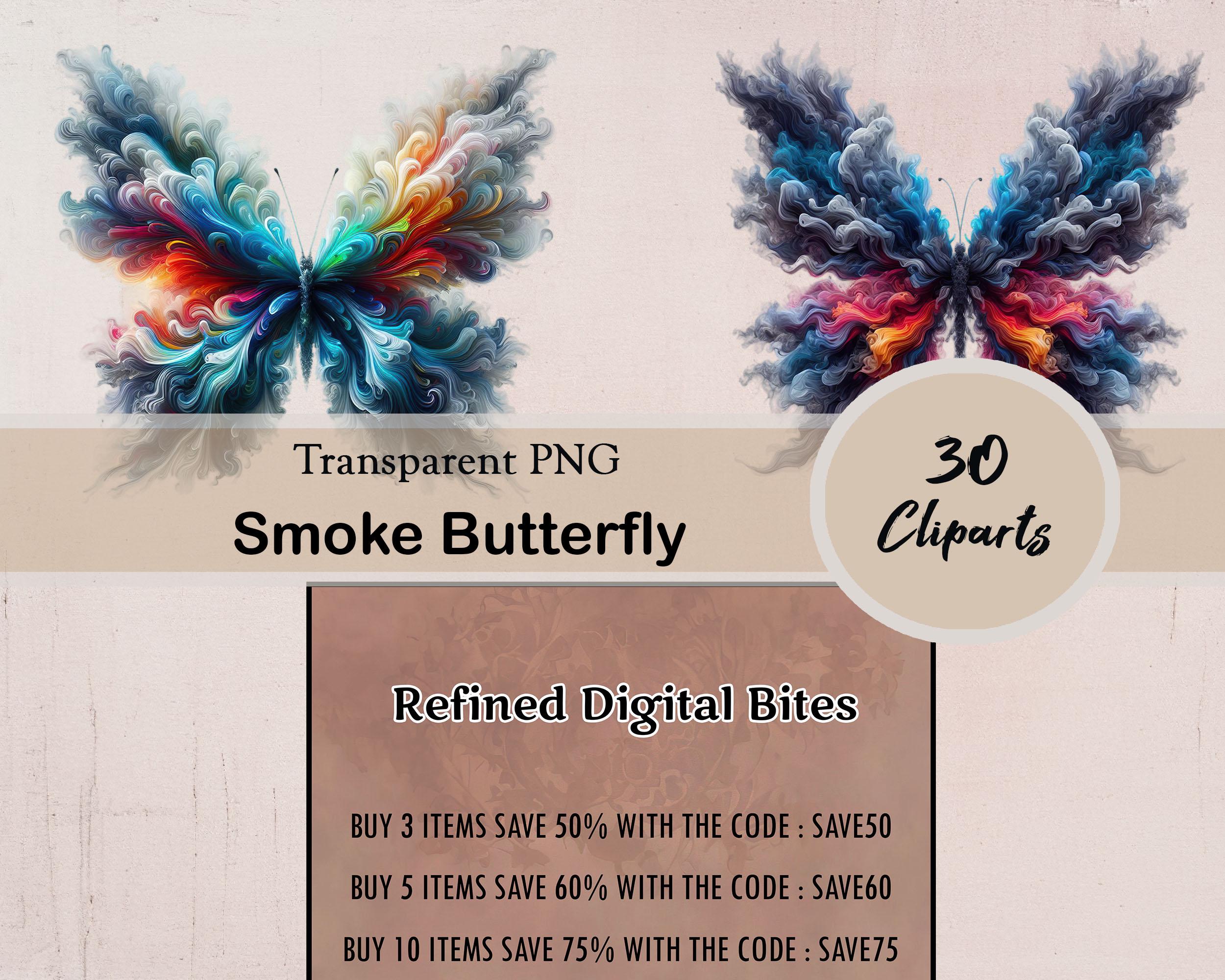 Smoke Butterfly Clipart, 30 PNG Cliparts, Ethereal Smoke Butterfly ...