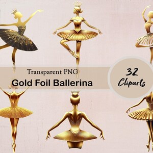 Gold Foil Ballerina, 32 PNG Cliparts, Balerina, Girl, Digital, Clipart ...