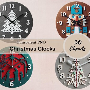 Christmas Clocks, 30 PNG Cliparts, Wall Clocks, Table Clocks, Digital ...