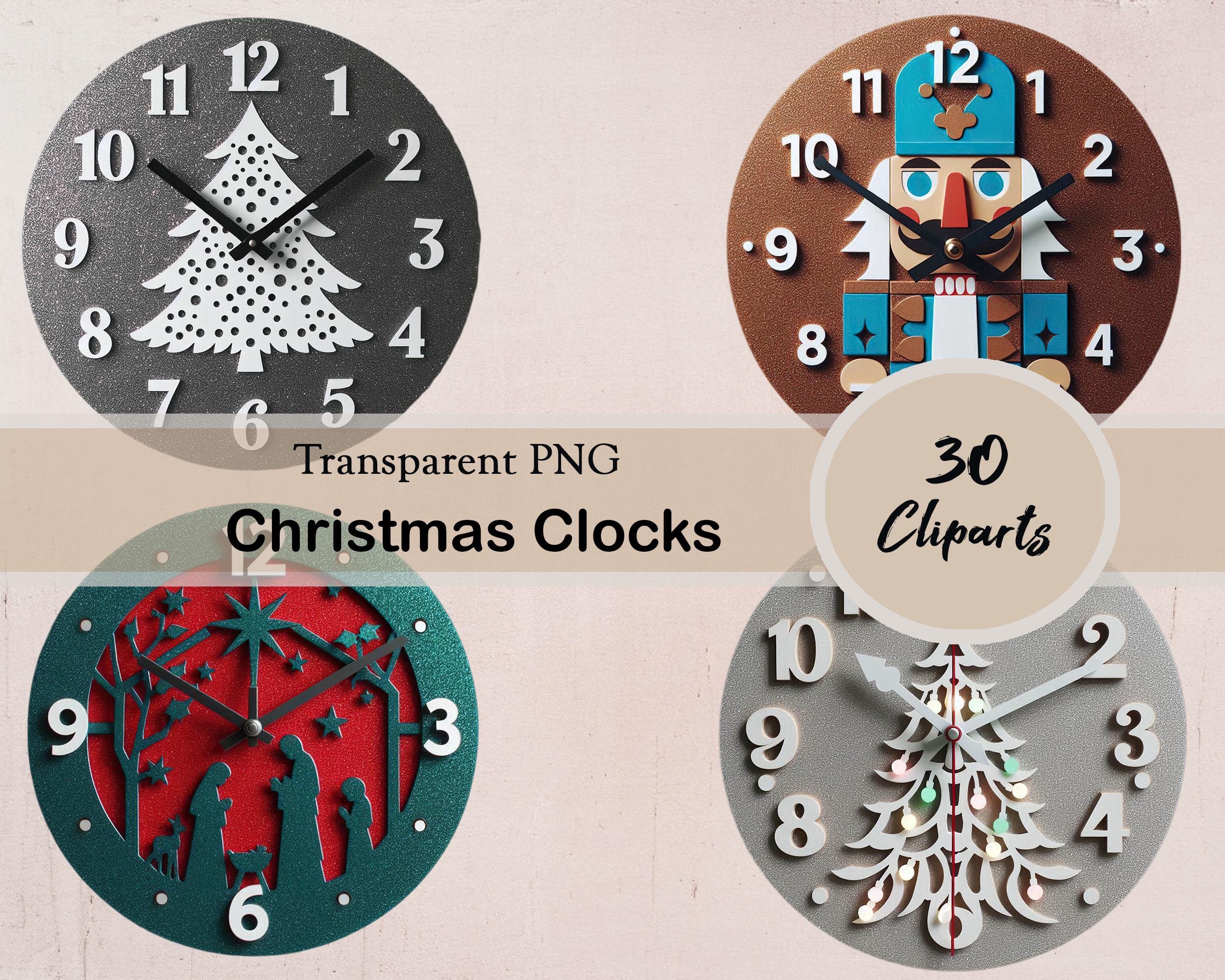 Christmas Clocks, 30 PNG Cliparts, Wall Clocks, Table Clocks, Digital ...