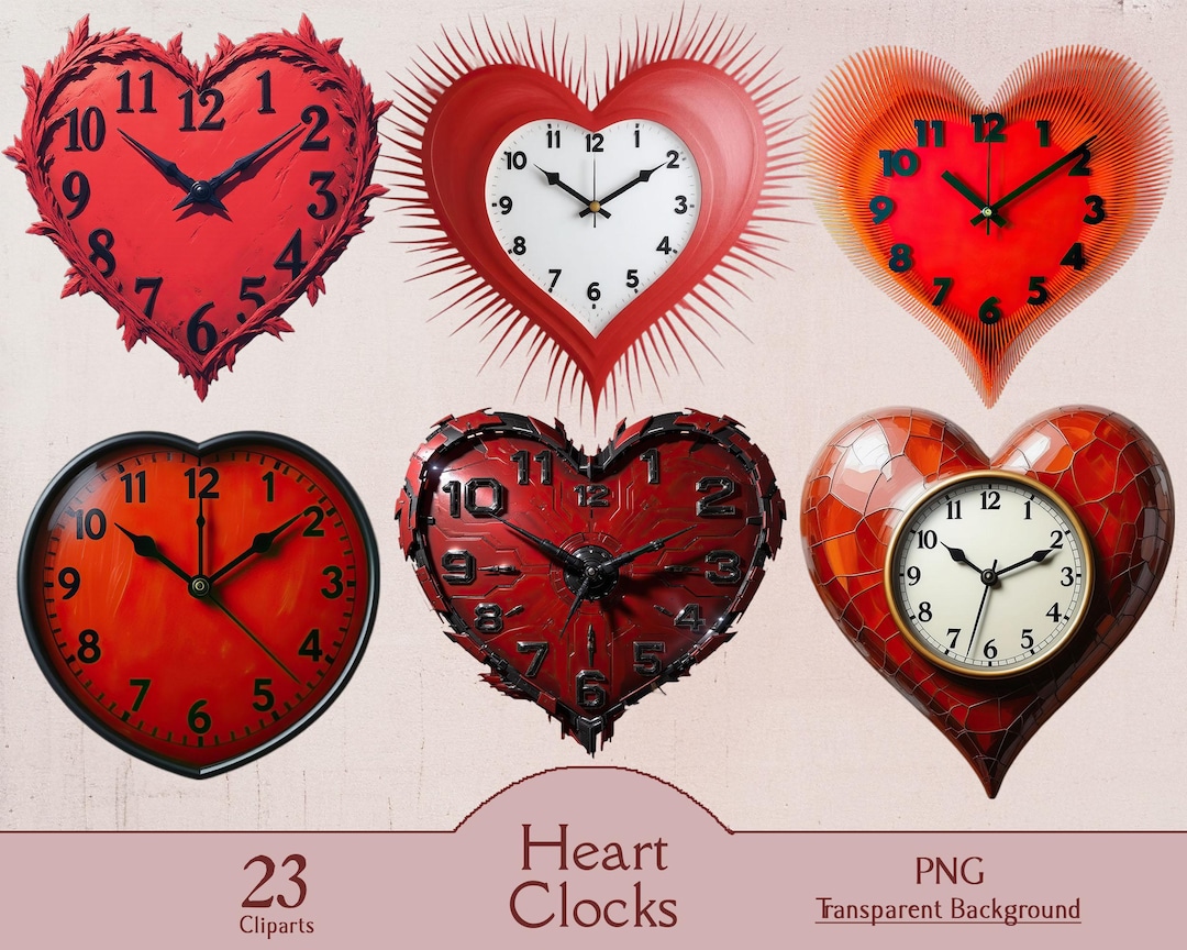 Heart Clocks, 23 PNG Cliparts, Wall Clocks, Romantic Clocks, Clock ...