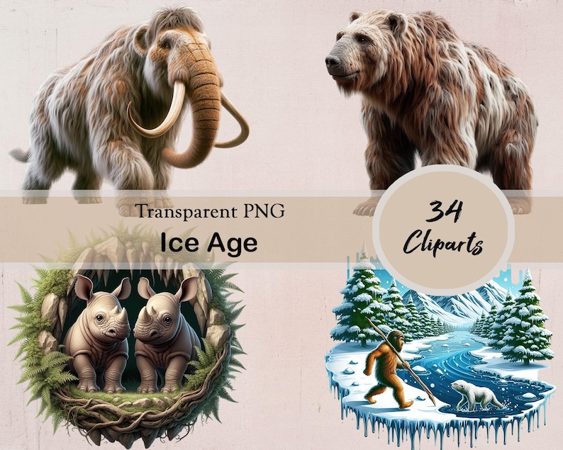 Ice Age Clipart, 34 PNG Cliparts, Digital, Dinosaurs, Caveman, Iceberg ...