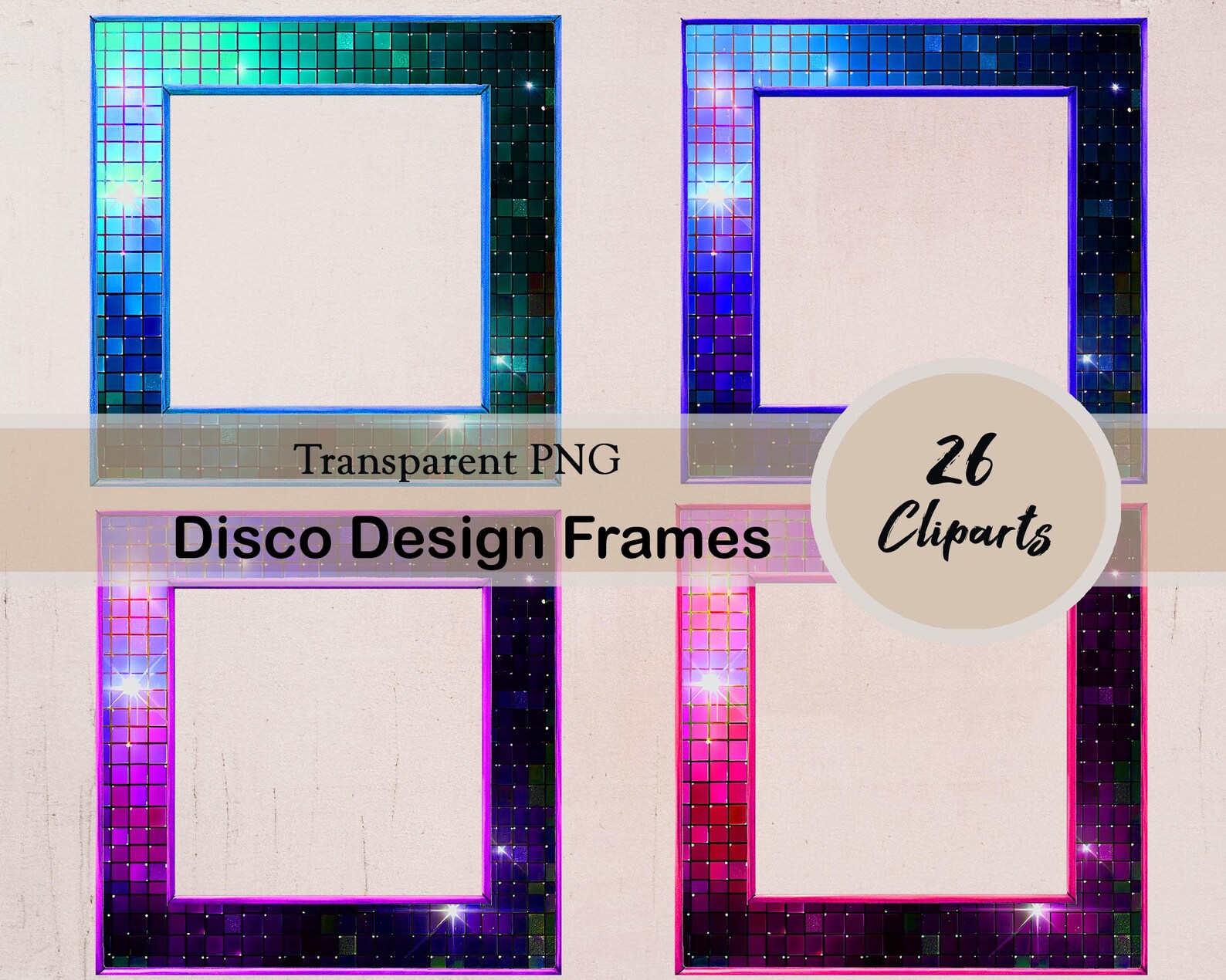 Disco Frames, 26 PNG Cliparts, Overlay, Disco Ball, Disco Mirror ...