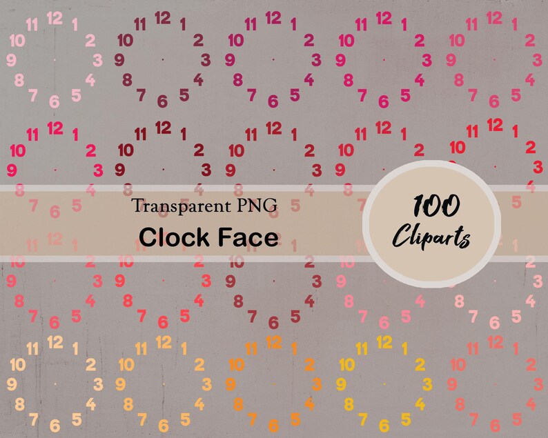 Clock Face, 100 Cliparts, 100 Colors, Clock Clipart, Clock Design ...