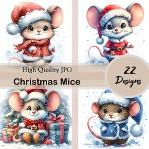 Christmas Mice, 22 JPG Images, Christmas Clipart, Cute Mouse, Winter ...