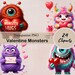 Cute Valentine Monsters, 24 PNG Cliparts, Cartoon Monsters, Watercolor ...