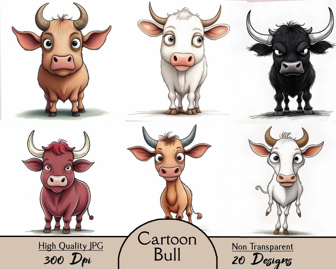 Cartoon Bull, 20 JPG Images, Baby Room, Baby Shower, Cute Bull, Digital ...