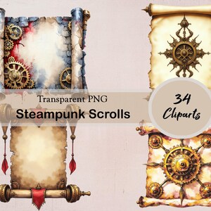 Steampunk Scrolls, Magic Scrolls, 34 PNG Cliparts, Scrolls Clipart ...