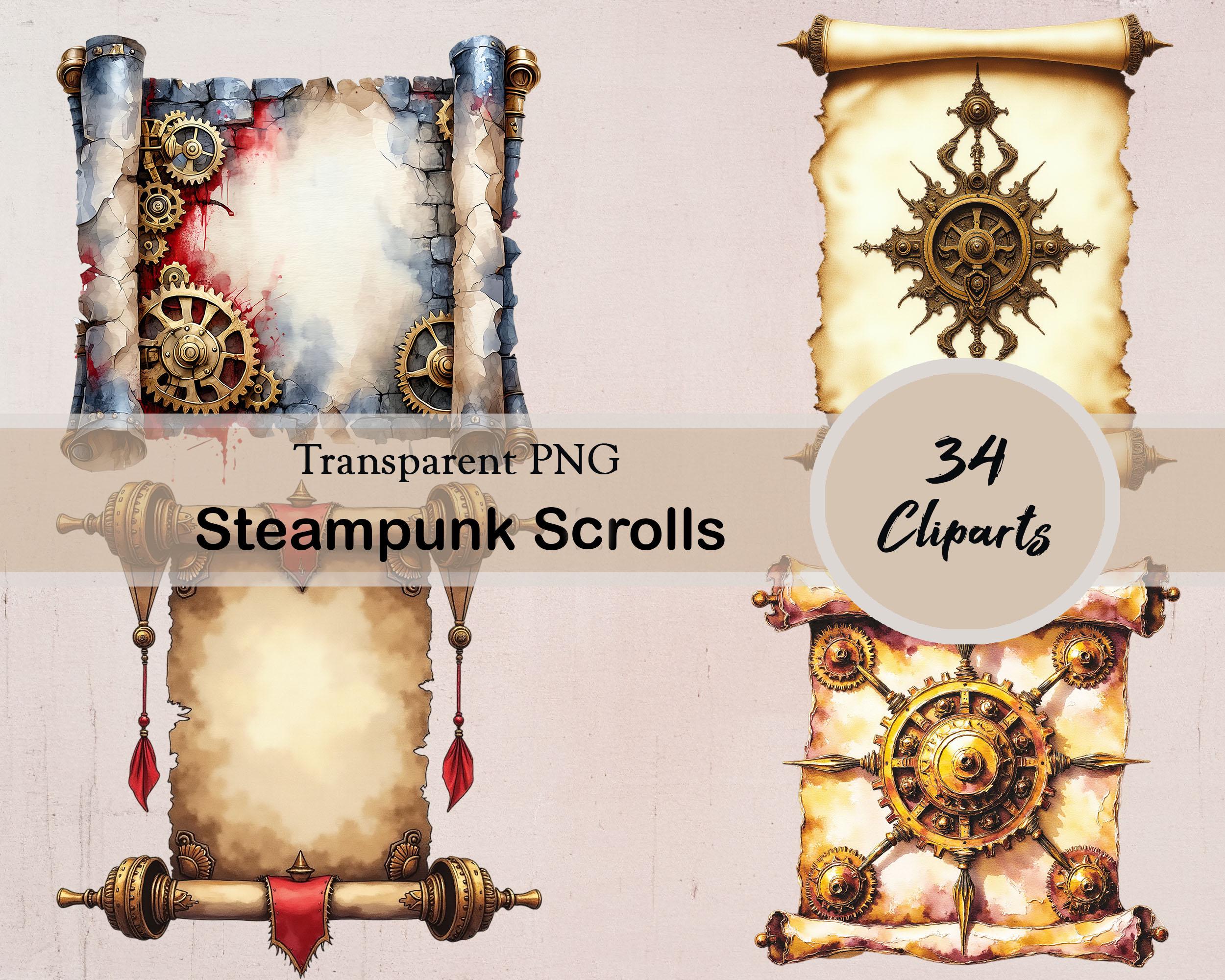 Steampunk Scrolls, Magic Scrolls, 34 PNG Cliparts, Scrolls Clipart ...