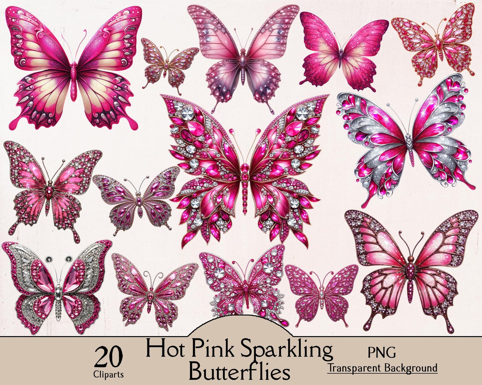 Hot Pink Sparkling Butterfly, Glitter Butterfly, 20 PNG Cliparts ...