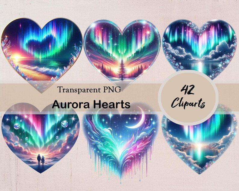 Aurora Hearts Clipart, Vibrant Aurora Borealis Hearts, 42 PNG Clipart ...