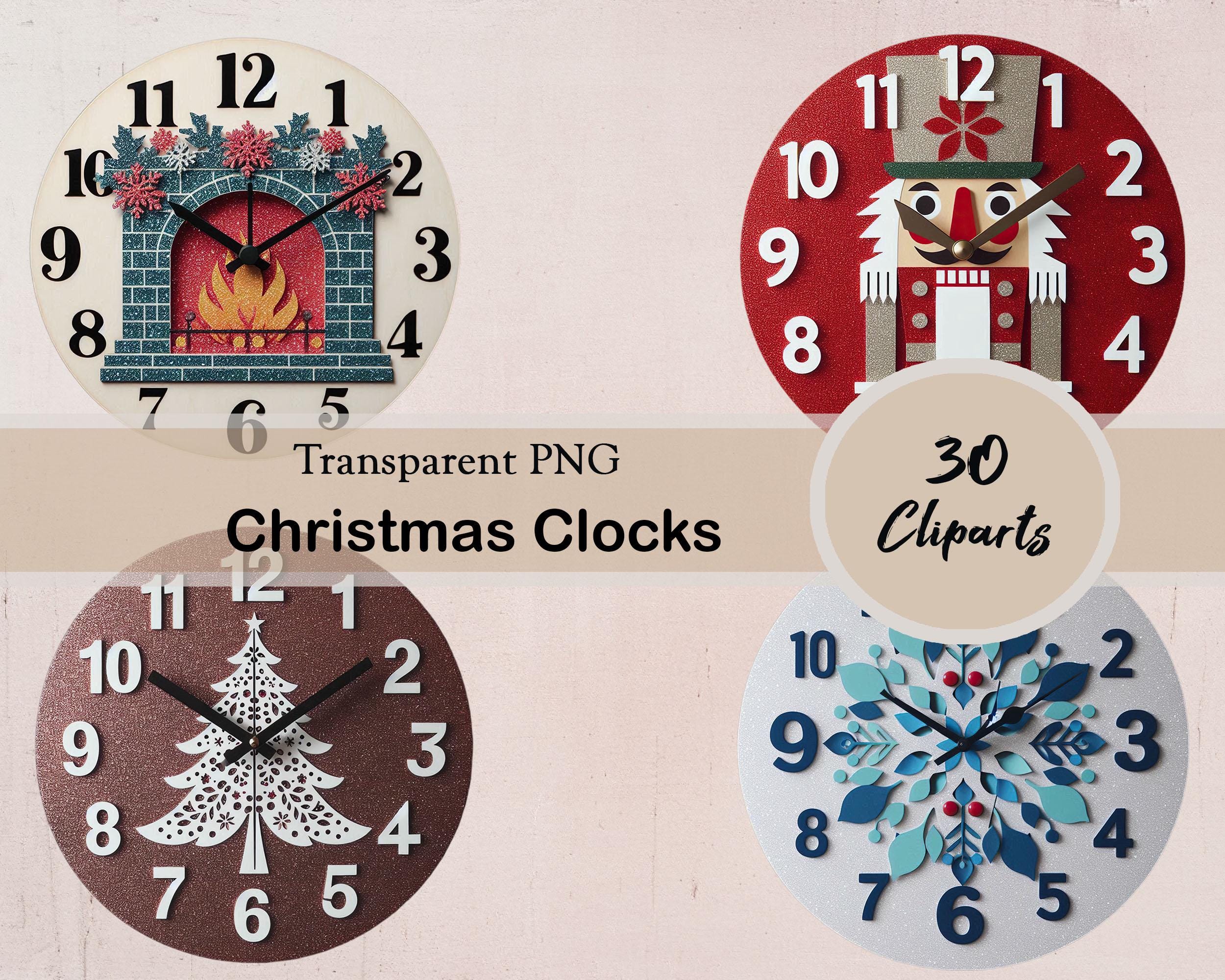 Christmas Clocks, 30 PNG Cliparts, Wall Clocks, Table Clocks, Digital ...
