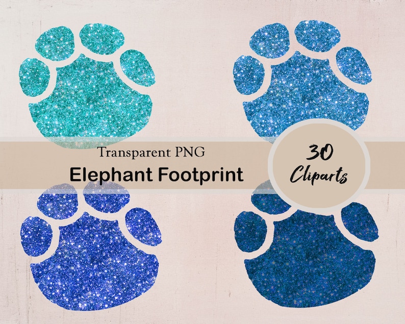 Elephant Footprint, 30 PNG Cliparts, Glitter Footprints, Elephant ...